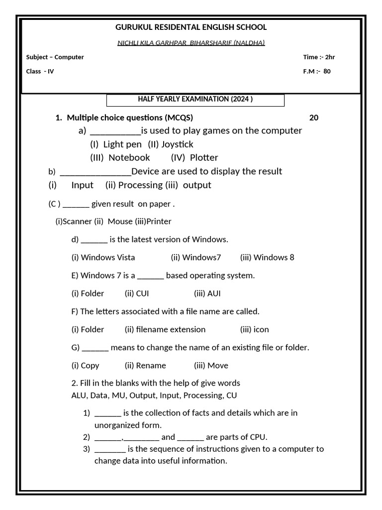 Class 2 Computer | PDF