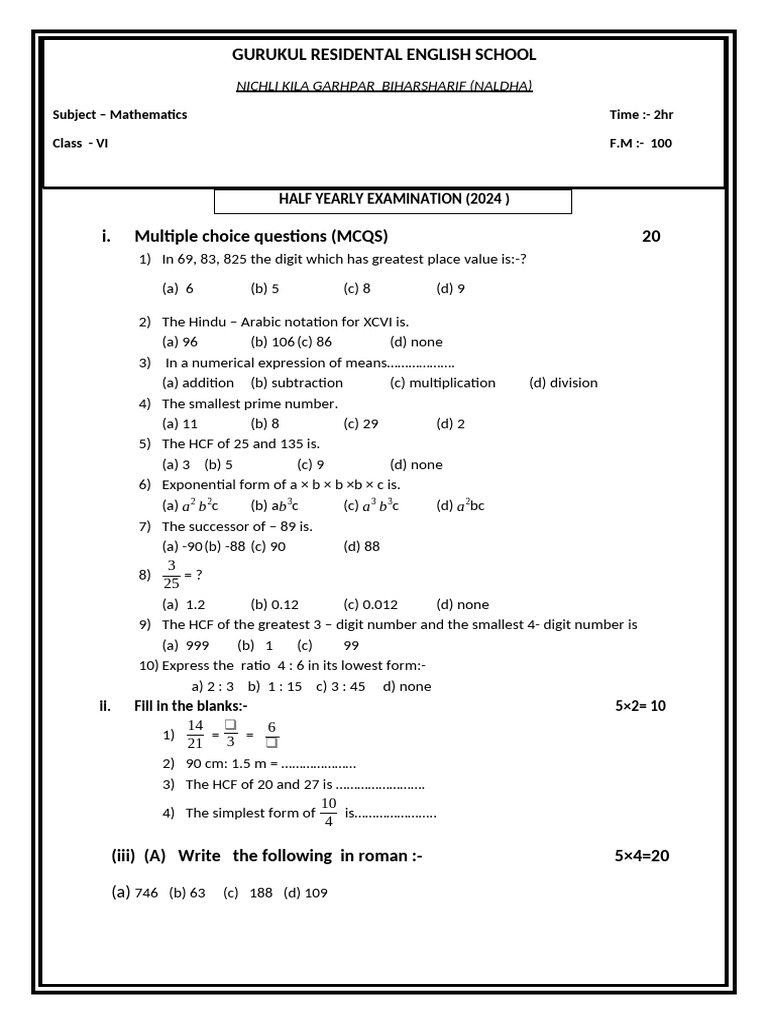 class 6th MATH | PDF | Numbers | Number Theory