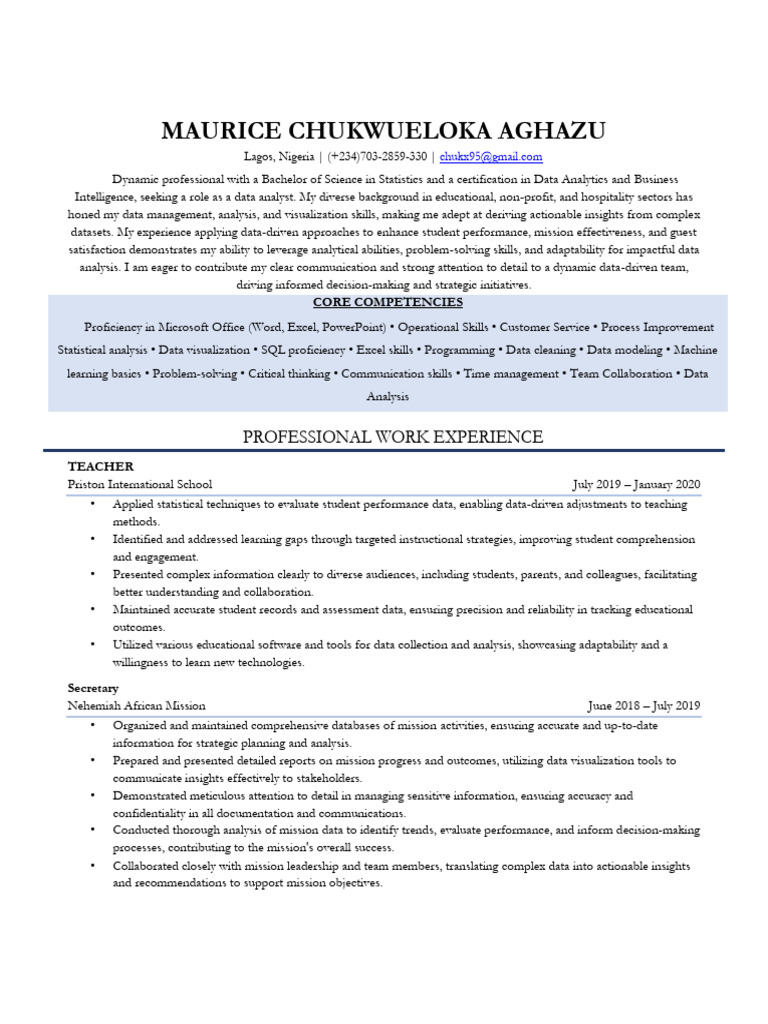 Maurice Chukwueloka Aghazu - Resume | PDF | Data | Data Analysis