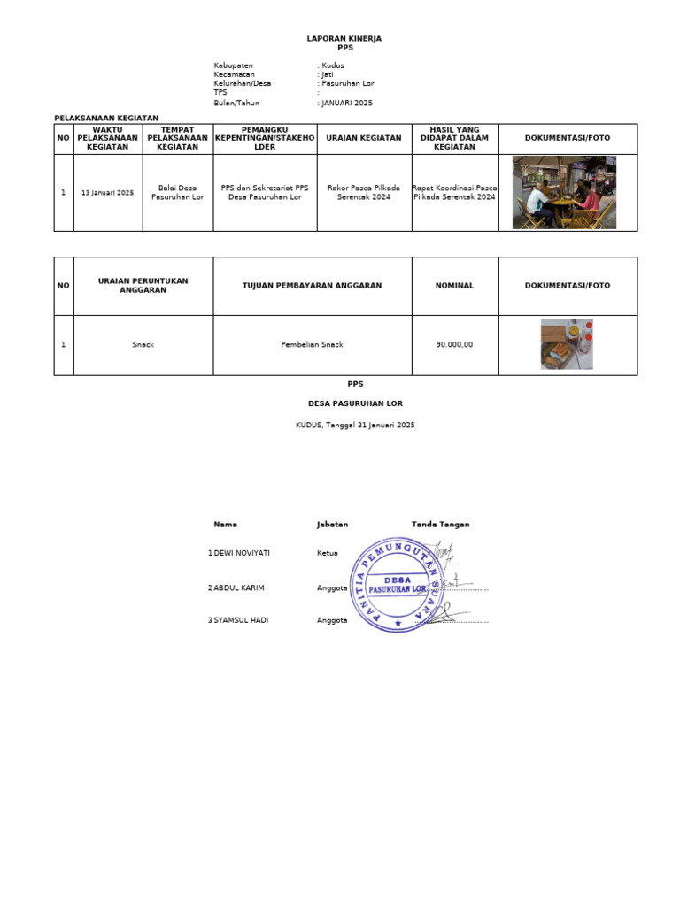 Lapkin PPS Pasuruhan Lor Januari 2024 | PDF