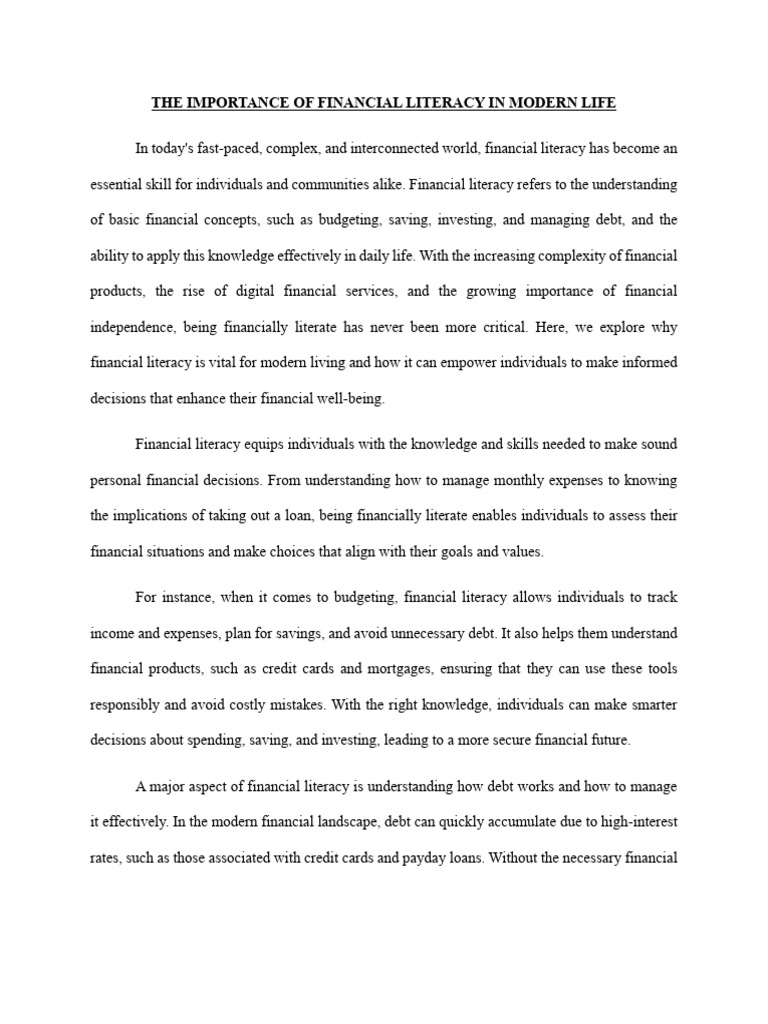 THE IMPORTANCE OF FINANCIAL LITERACY IN MODERN LIFE | PDF | Financial ...