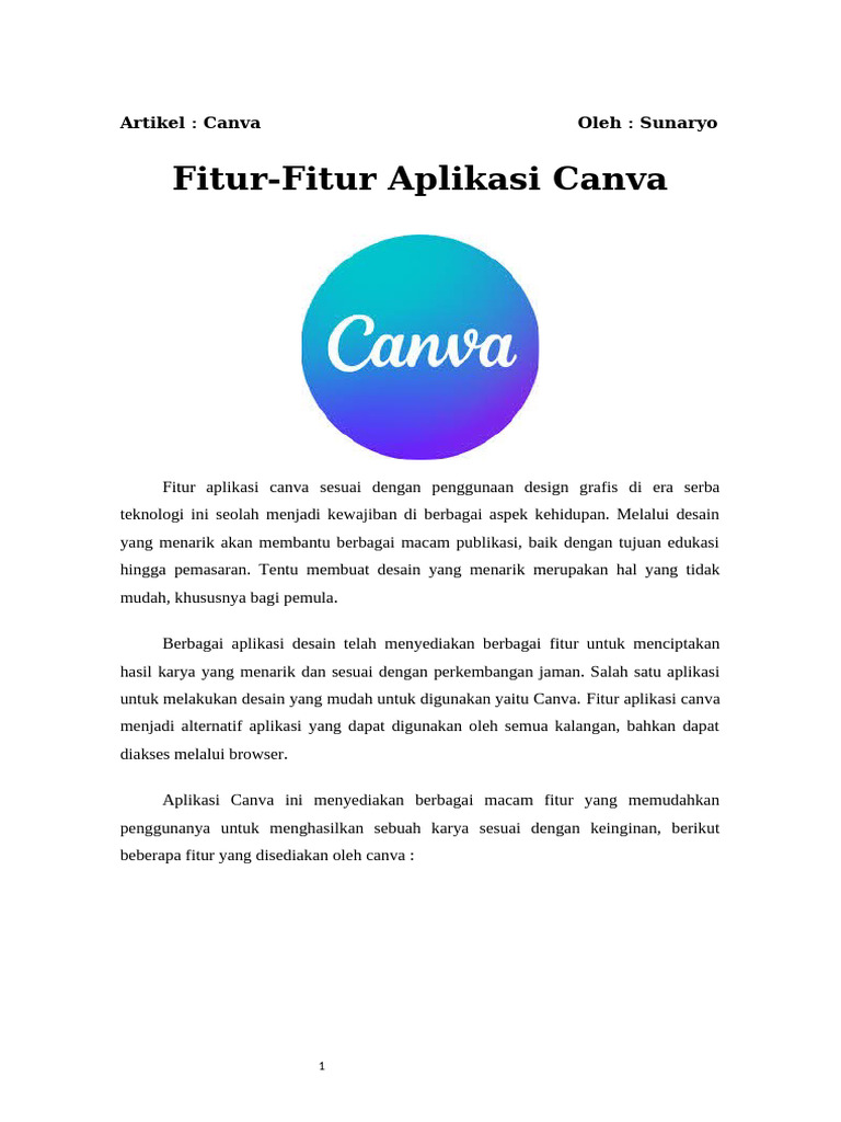 Fitur Utama Aplikasi Canva untuk Desain | PDF