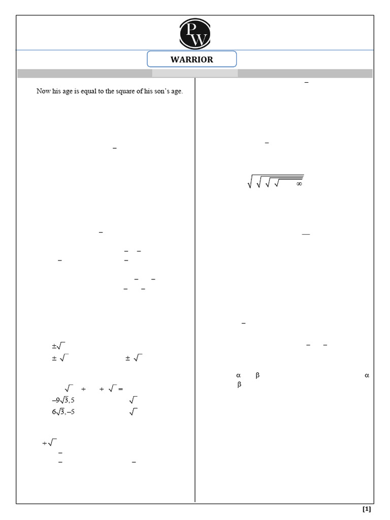 Quadratic Equations _ Practice Sheet.pdf | PDF | Factorization ...