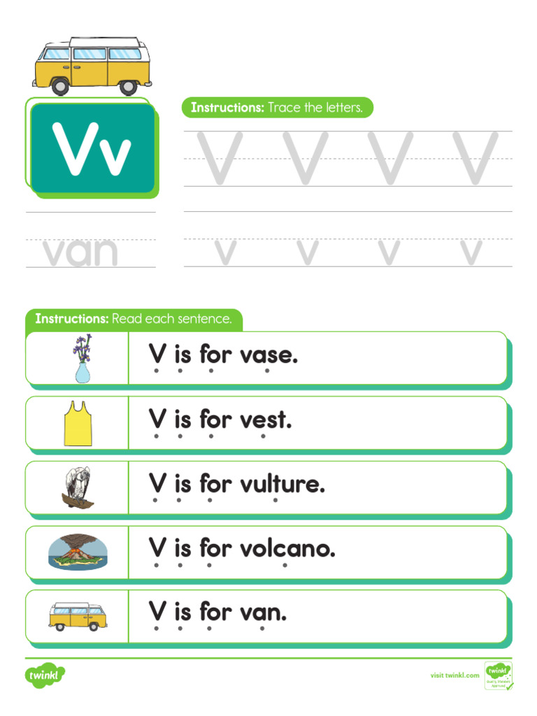 Letter V Fluency Sentences For ELL Alphabet Activity | PDF