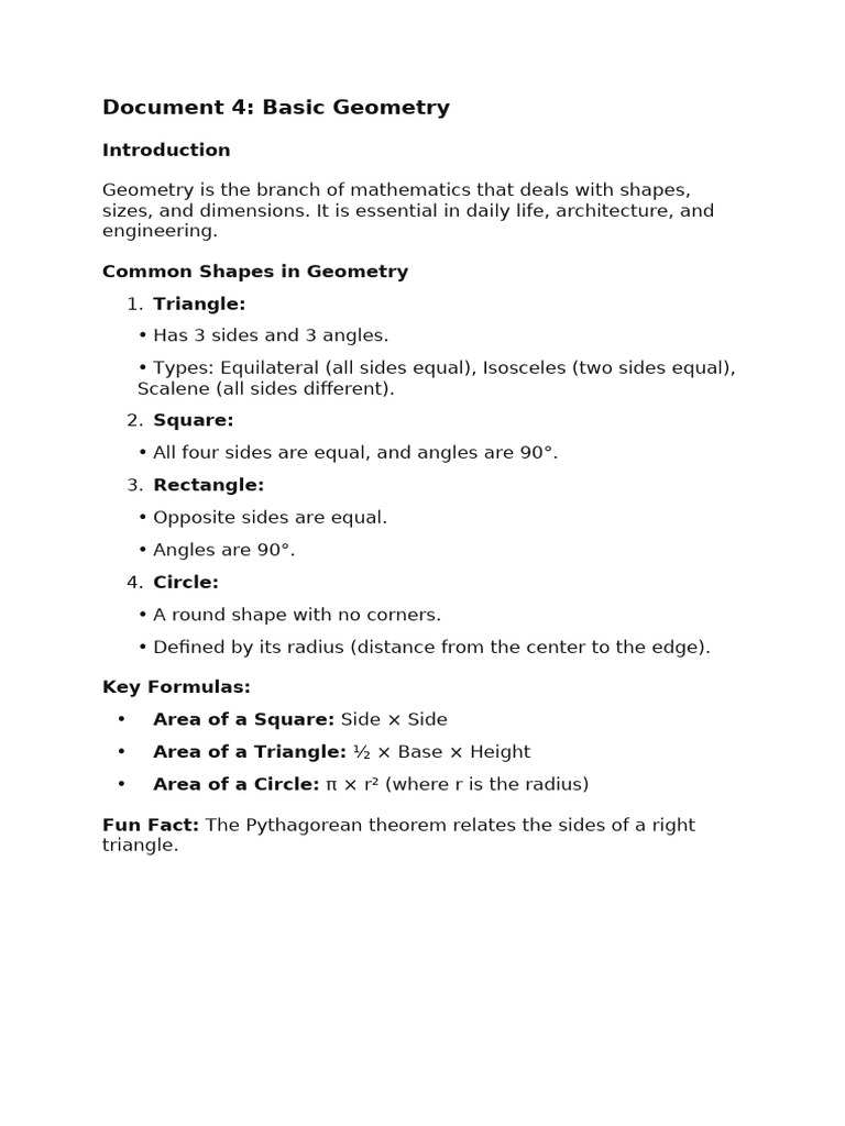 Basic Geometry: Shapes and Formulas | PDF