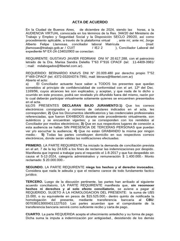 Acta de Acuerdo | PDF