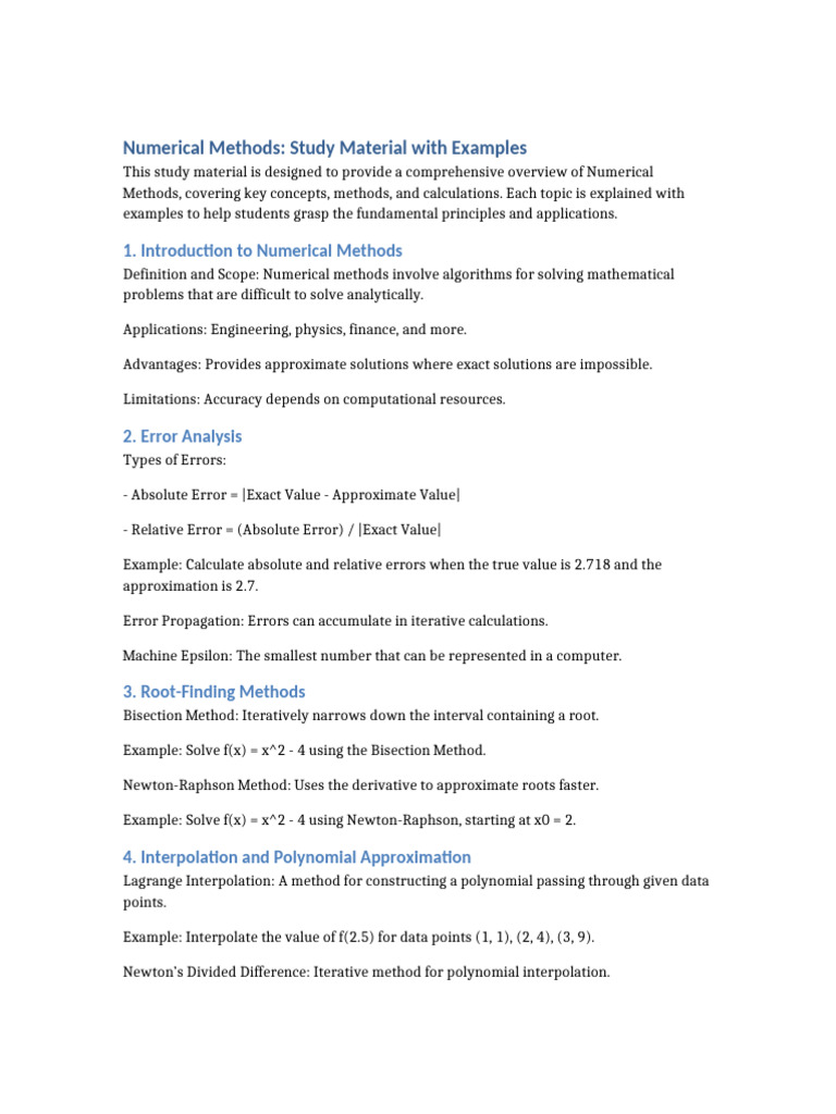 Numerical Methods Study Material | PDF | Numerical Analysis | Interpolation