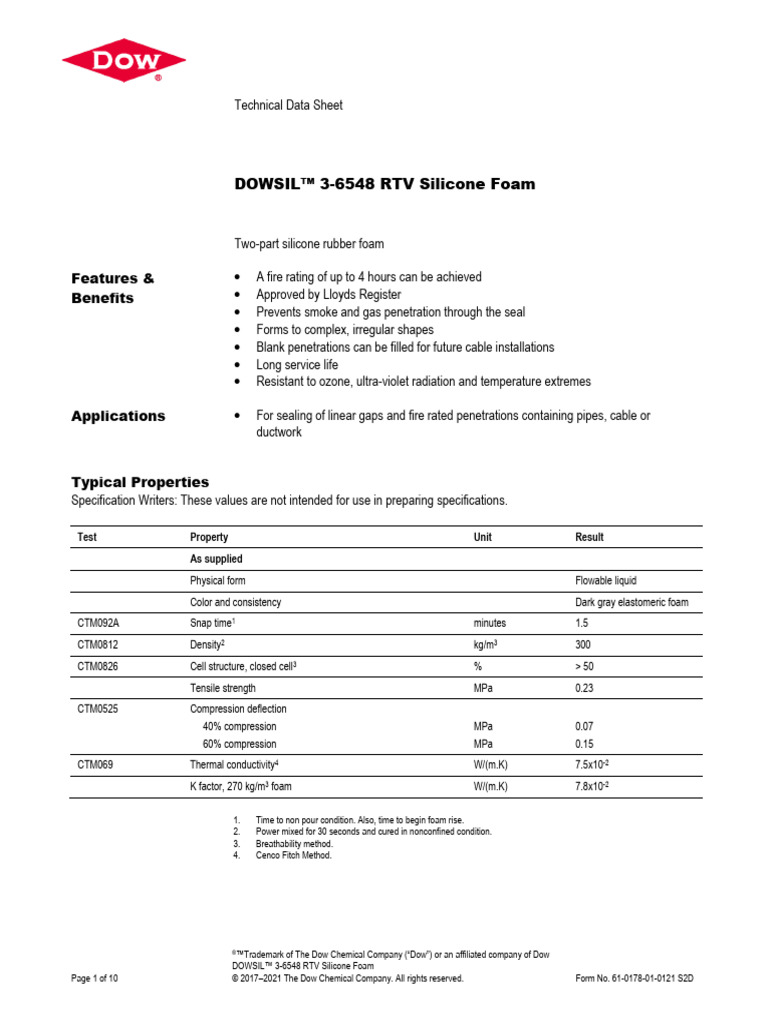 Dowsil 3 6548 RTV Silicone Foam1 | PDF | Silicone | Foam