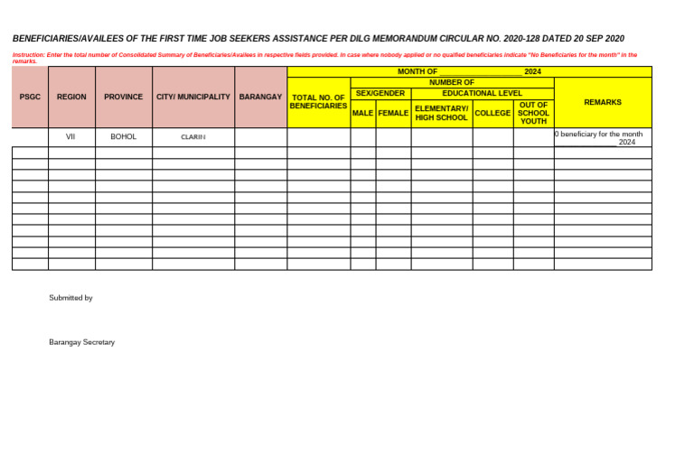 1st Time Job Seeker Monthly Report | PDF