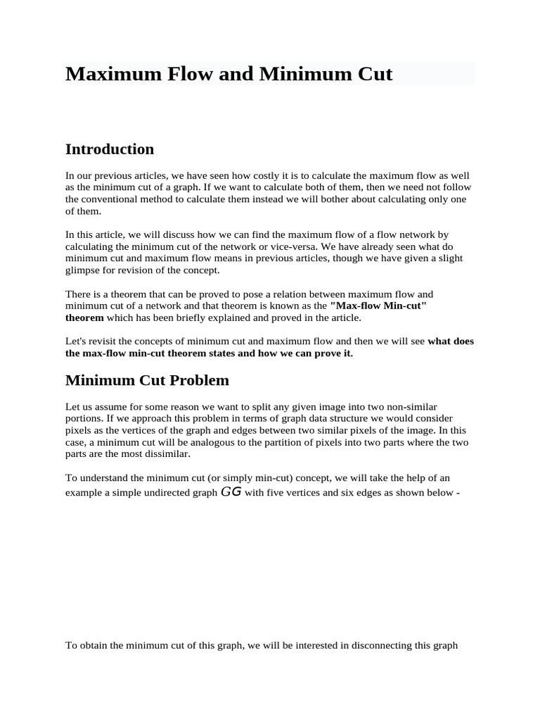 Max Flow Min Cut Theorem Explained | PDF | Vertex (Graph Theory) | Mathematical Concepts