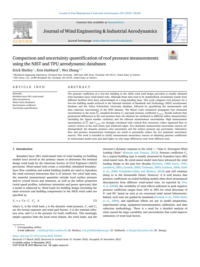 Comparison and Uncertainty Quantification of Roof Pressure Measurements Using The NIST and TPU ...