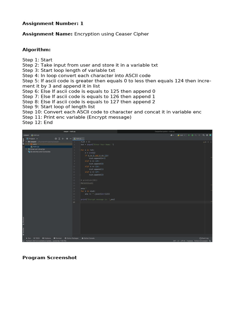 Encryption using Ceaser Cipher | PDF