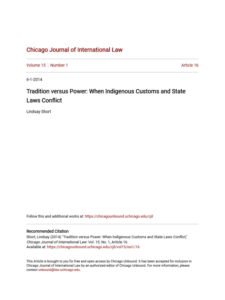 Tradition Versus Power - When Indigenous Customs and State Laws Co ...