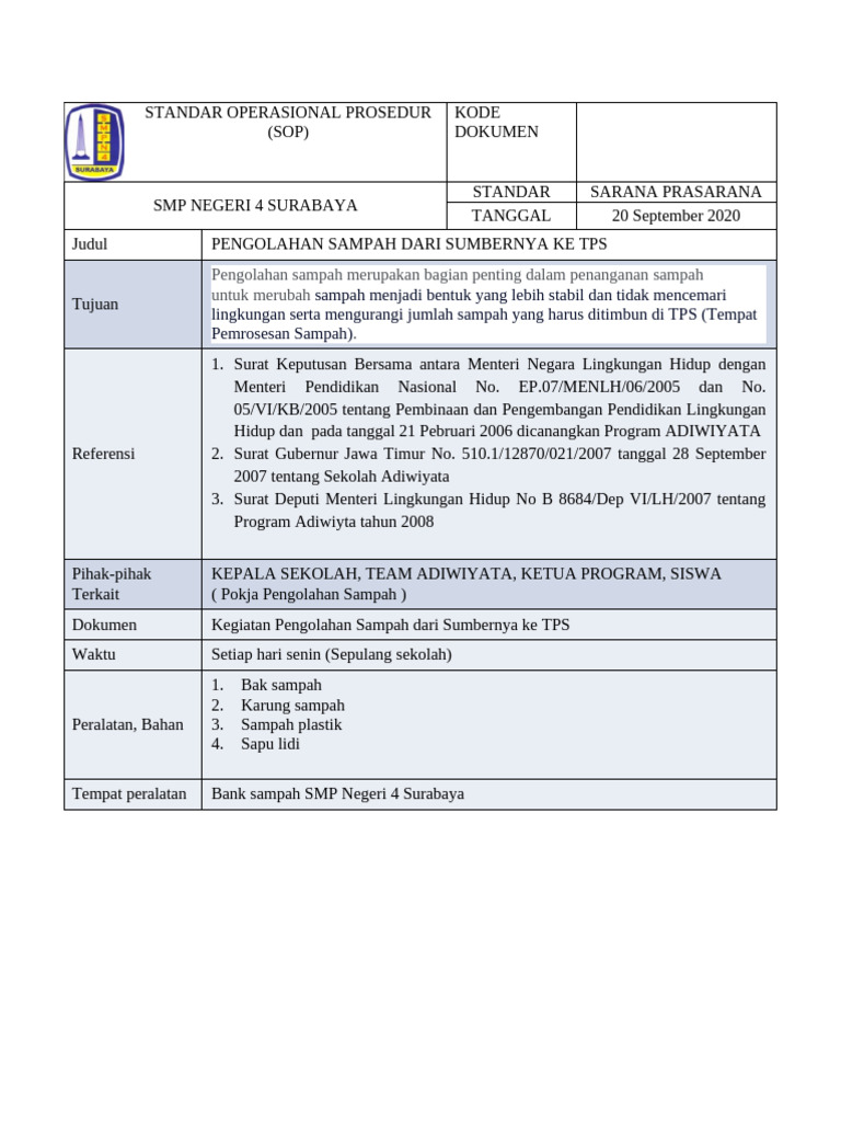 SOP pengolahan sampah (1) | PDF