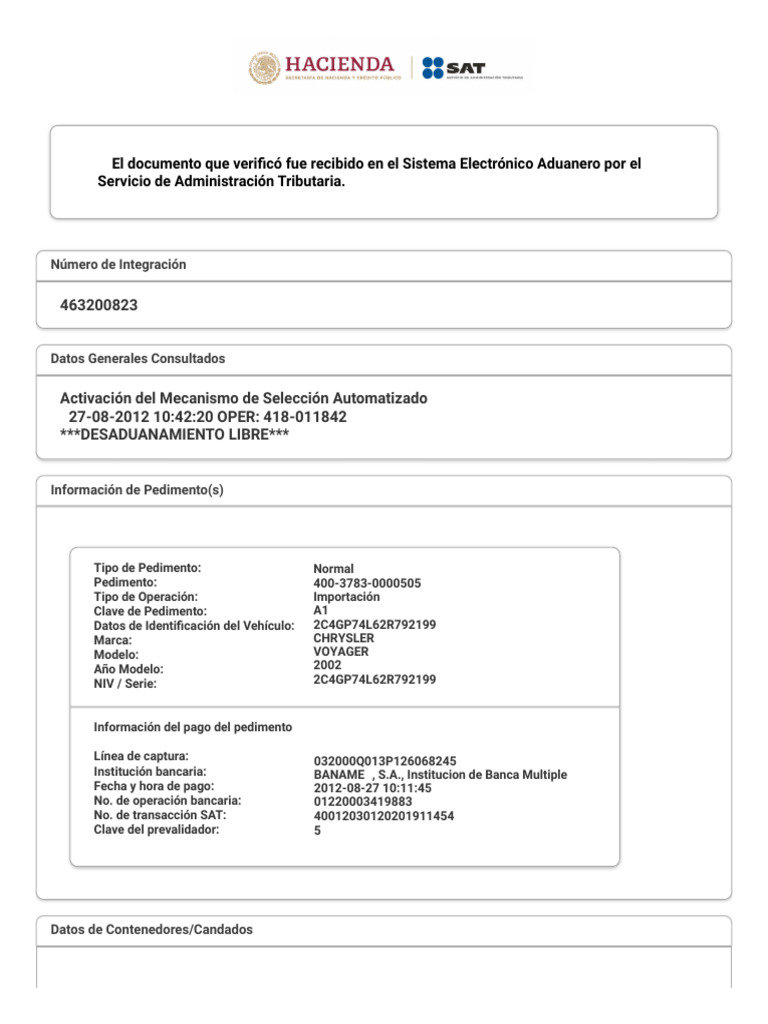 SAT - Desaduanamiento - Voyager - Validador QR | PDF