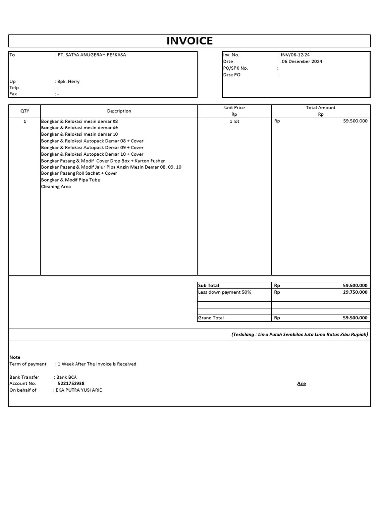 Invoice for Machine Relocation Services | PDF