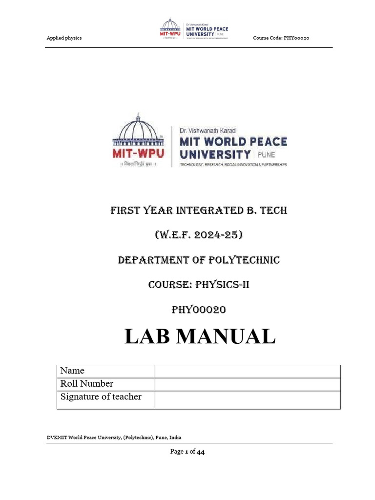 physics-II-2024 25 Manual | PDF | Gases | Nanoparticle