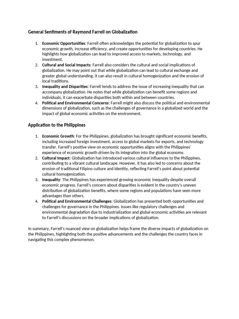 General Sentiments of Raymond Farrell On Globalization | PDF ...