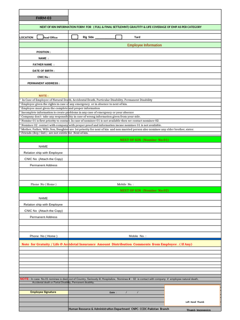 Next of Kin Information Form | PDF | Business