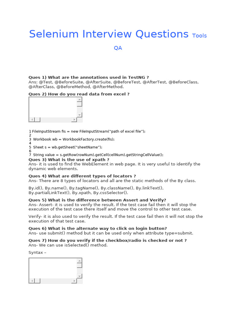 Selenium Interview Questions Tools QA | PDF | Selenium (Software) | Software Engineering