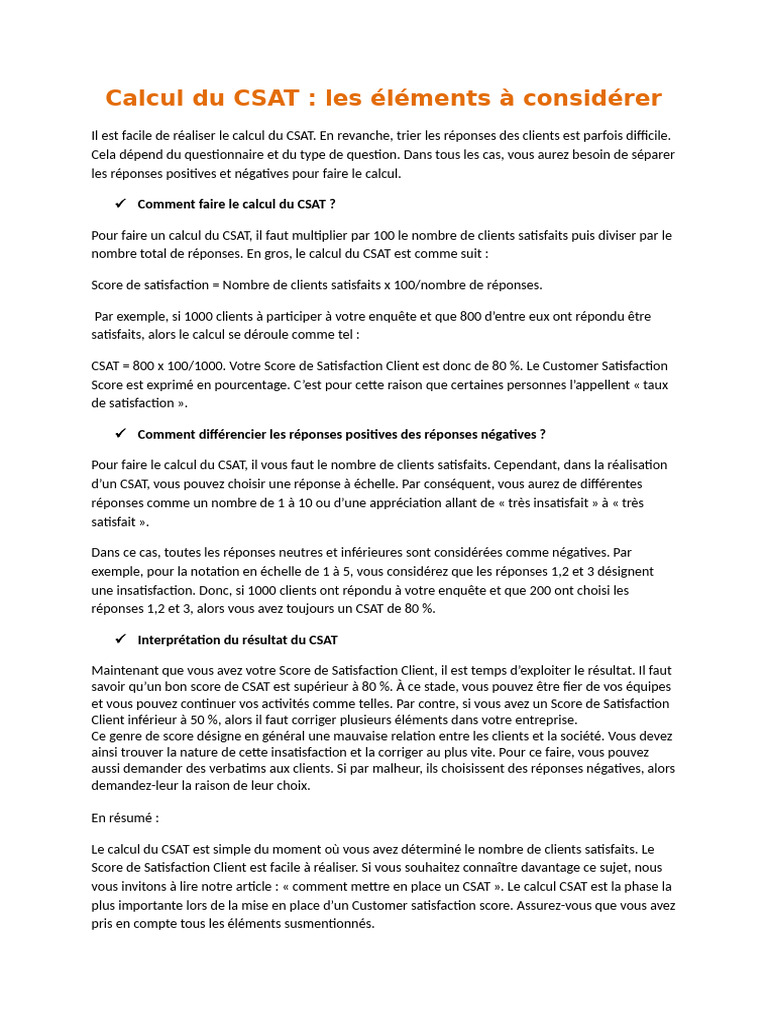 Calculer le CSAT : Guide Pratique | PDF
