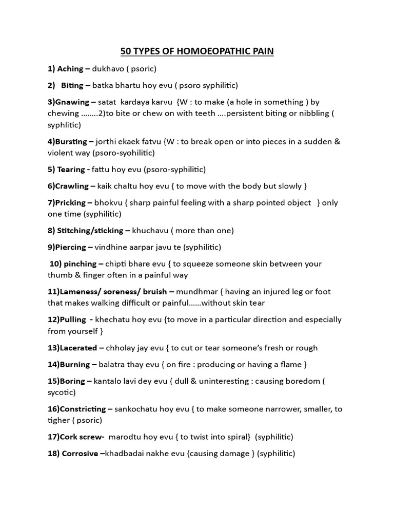 Homeopathic Pain Types Guide | PDF