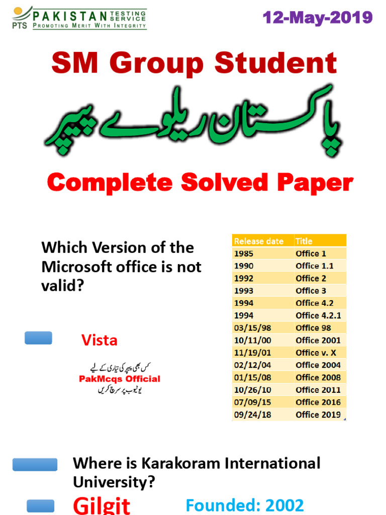 Pakistan Railways Past Papers 2019 | PDF | Hajj | Microsoft Excel