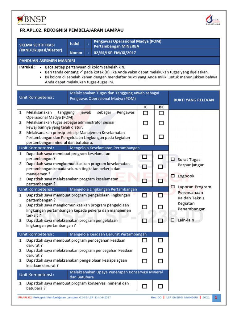 Fr.apl 02 Asesmen Mandiri - Rcc Pom | PDF