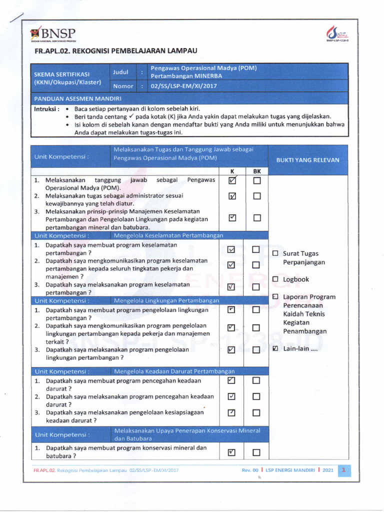 FR - Apl.02. Rekognisi Pembelajaran Lampau | PDF