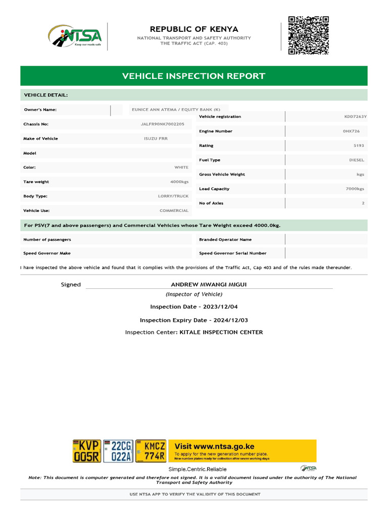 Ntsa Report Kitale | PDF