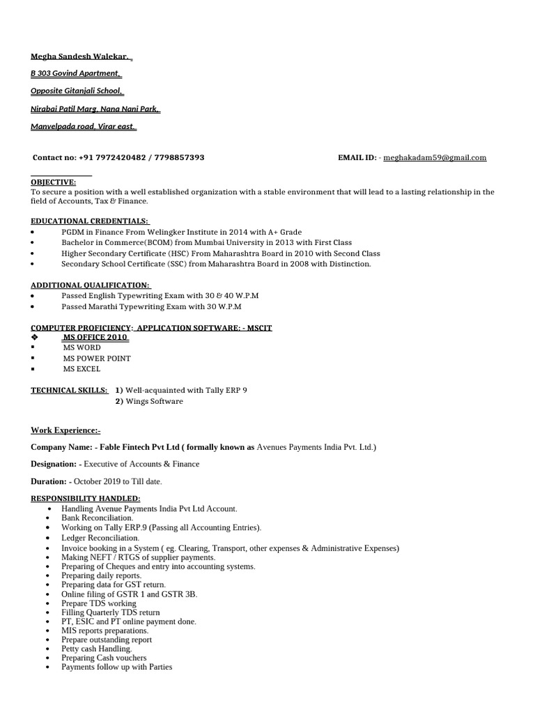 Megha Kadam - Walekar | PDF | Accounts Payable | Business