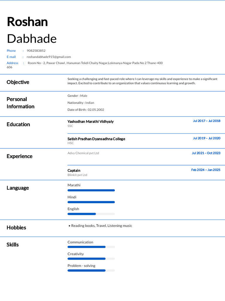 Roshan Resume 545 | PDF