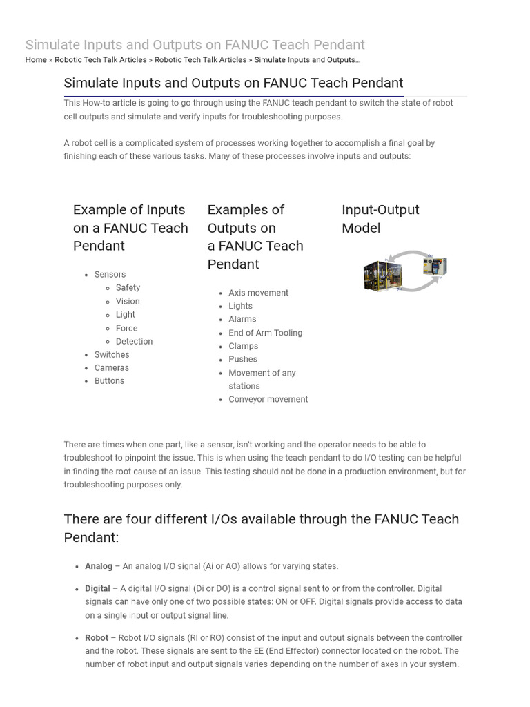 Simulate Inputs and Outputs On FANUC Teach Pendant - Motion Controls ...