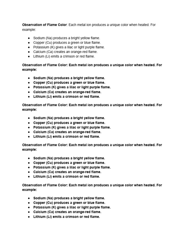 Flame Test Colors of Metal Ions | PDF