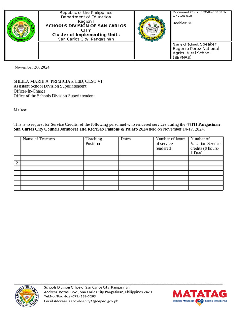 Service Credits Request for SEPNAS Staff | PDF