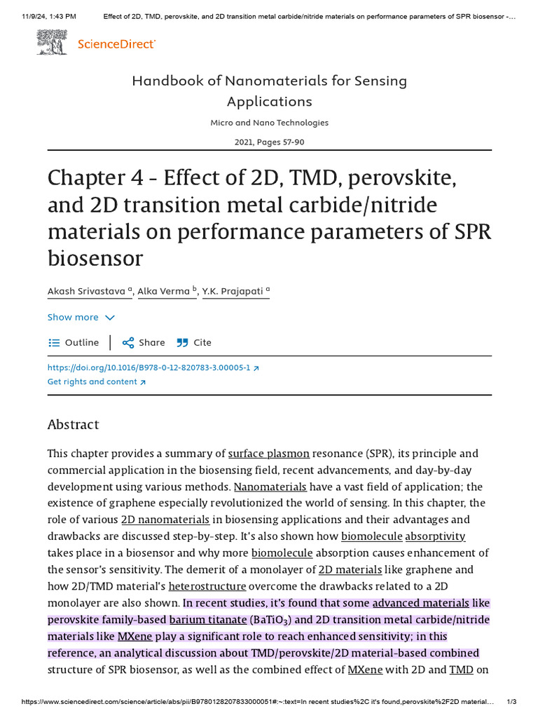 2D Nanomaterials in SPR Biosensing | PDF