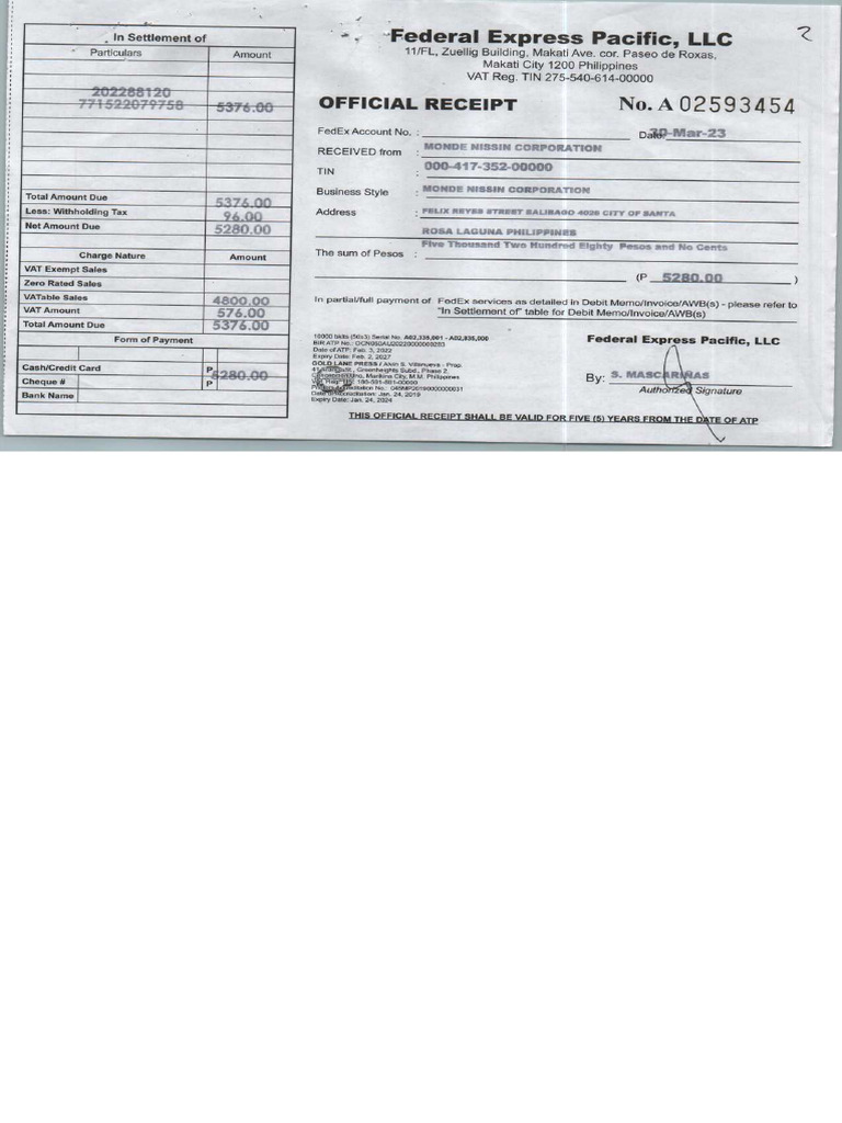 Federal Express Pacific, LLC: Makati City 1200 Philippines VAT Reg. TIN ...