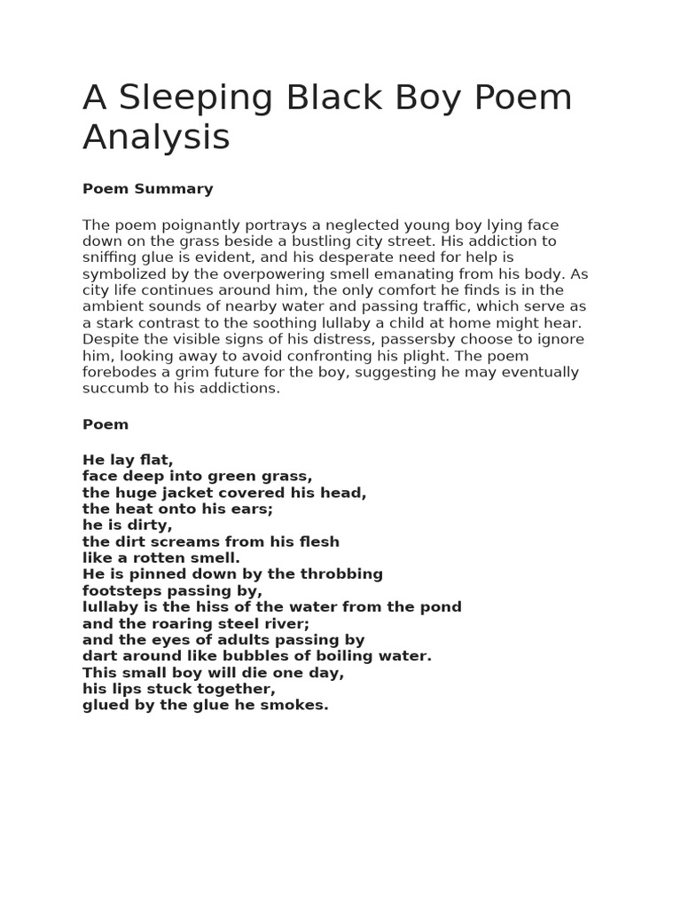 A Sleeping Black Boy Poem Analysis | PDF | Poetry