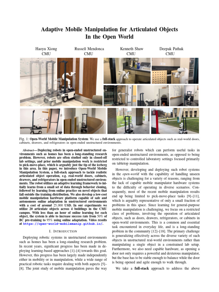 Adaptive Mobile Manipulation For Articulated Objects In The Open World Pdf Robot Robotics