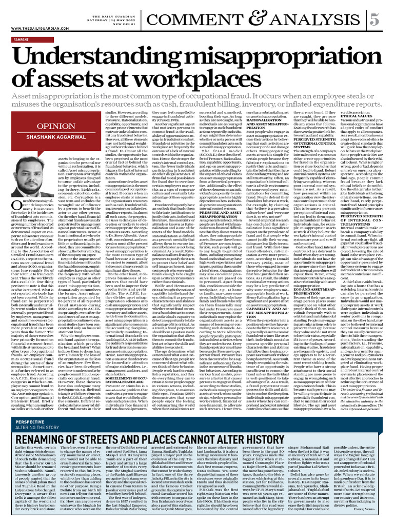 Asset misappropriation at workplace - DG | PDF | Fraud | Delhi