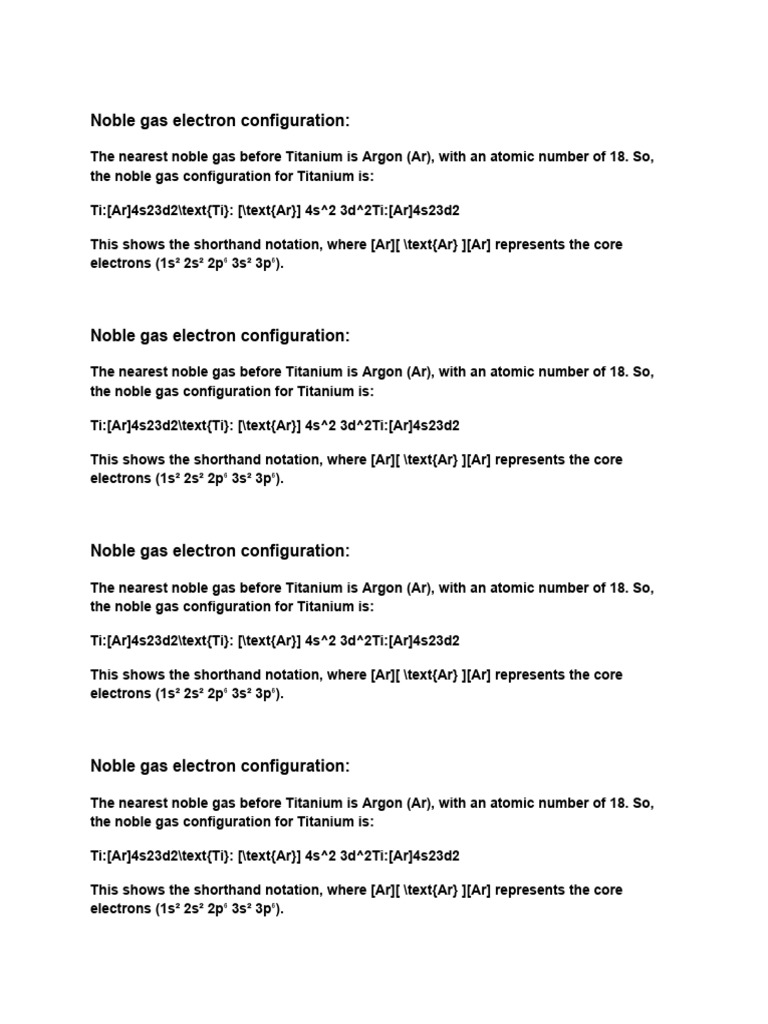 Noble Gas Electron Configuration | PDF