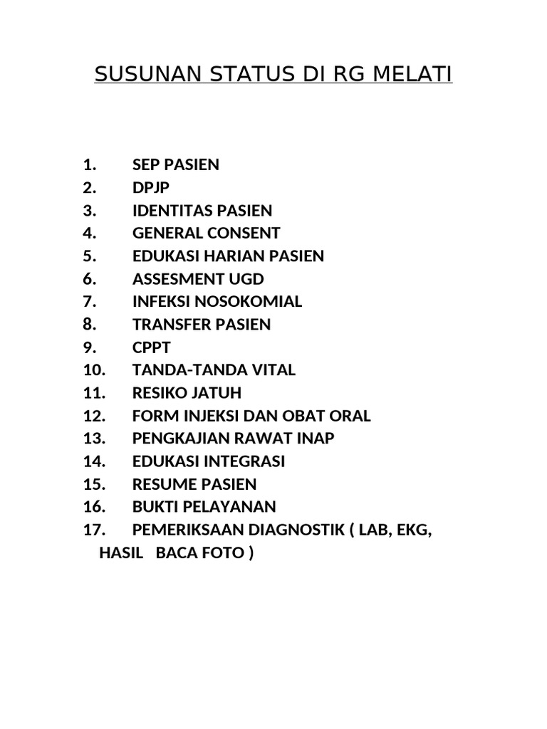 Susunan Status Pasien di RG Melati | PDF