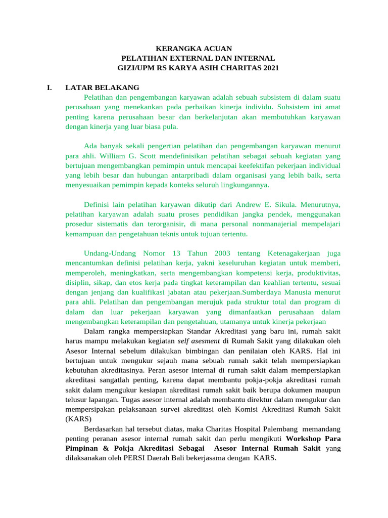 Pelatihan Asesor Internal RS | PDF