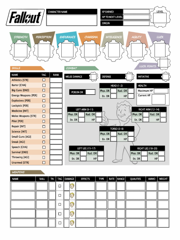 Form Fillable FALLOUT Character Sheet 2.0 | PDF
