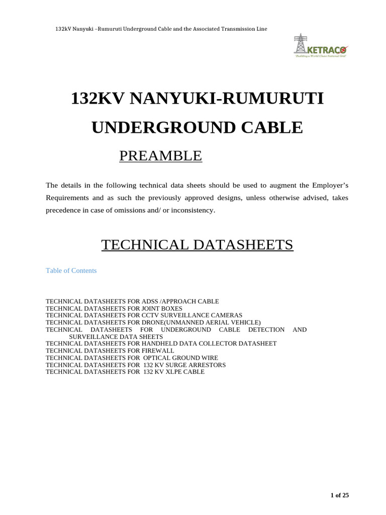 Technical Data Sheets Nanyuki Underground Cable | PDF | Optical Fiber ...