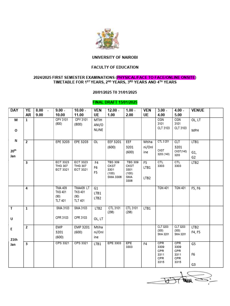 First Semester Examination Timetable 2025 - 2 | PDF