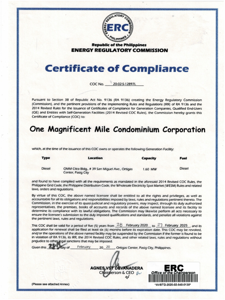 ERC - Certificate of Compliance | PDF