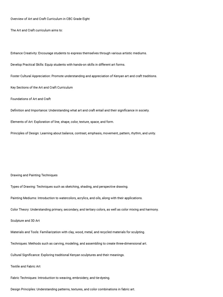 Art and Craft Curriculum for Grade 8 | PDF | Textiles | Drawing