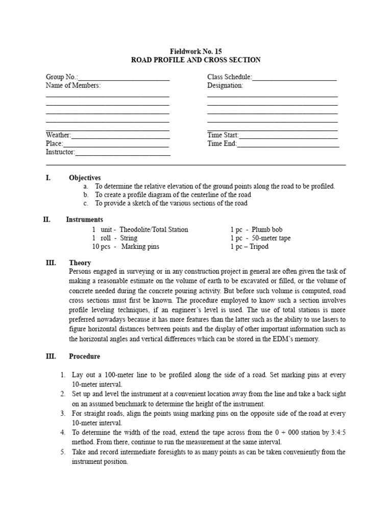Road Profile and Cross Section Guide | PDF | Surveying | Metrology