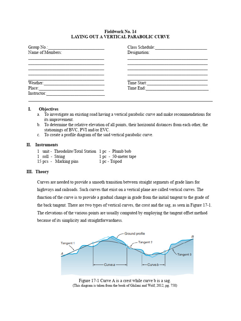 Vertical Parabolic Curve Fieldwork Guide | PDF | Tangent | Slope